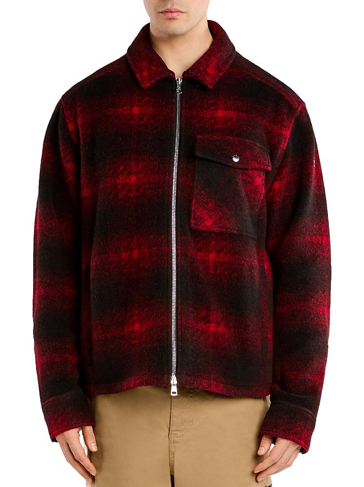 MONCLER point collar zip check pocket shirt